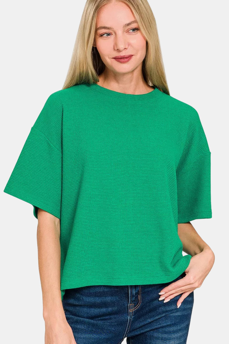 Double Knit Side Slits Hi Low Short Sleeve Top / K GREEN – Z Clothing Co.